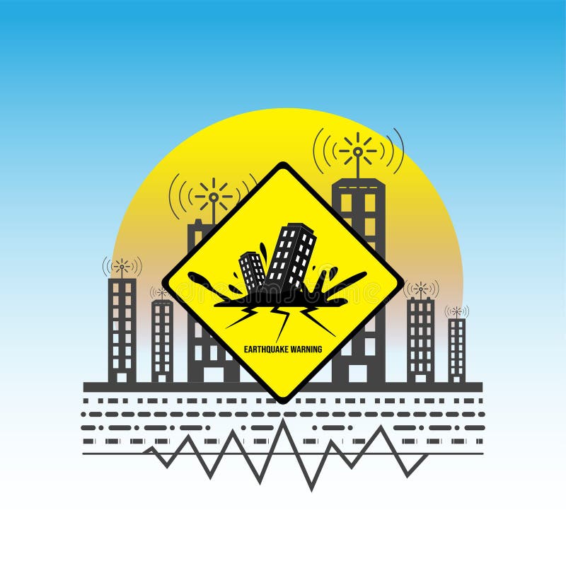 Caution Earthquake Warning Zone Sign. Stock Illustration - Illustration ...