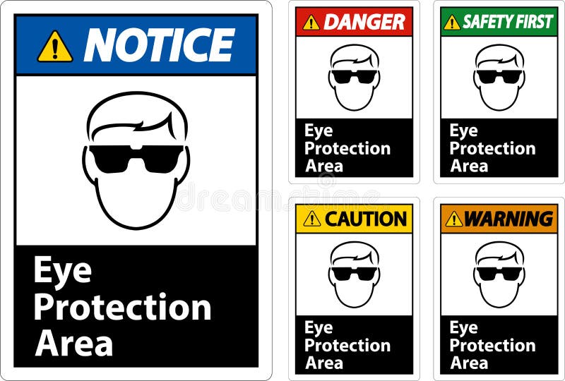 Caution Eye and Ear Protection Required Sign on White Background Stock ...
