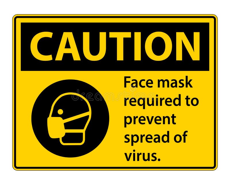 Caution Face Mask Required To Prevent Spread Of Virus Sign On White ...