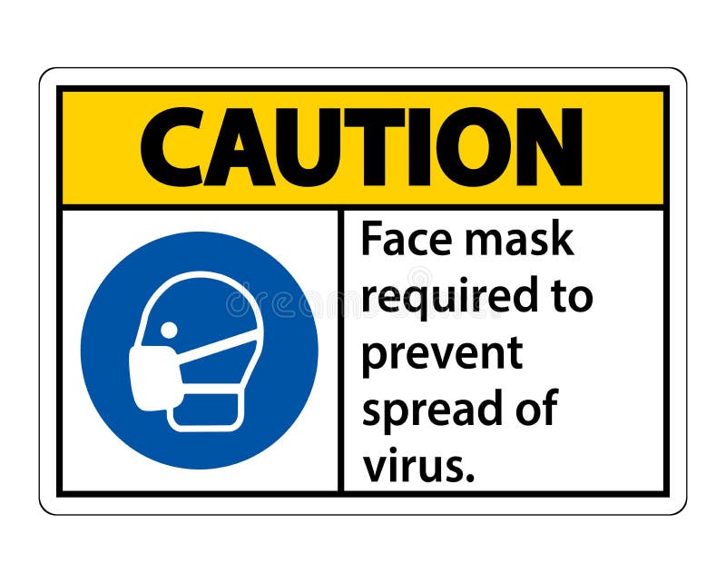 Caution Face Mask Required To Prevent Spread of Virus Sign on White ...