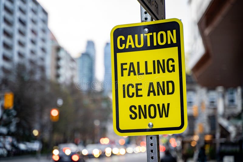 Caution, Falling Ice and Snow Warning Sign Stock Photo - Image of ...