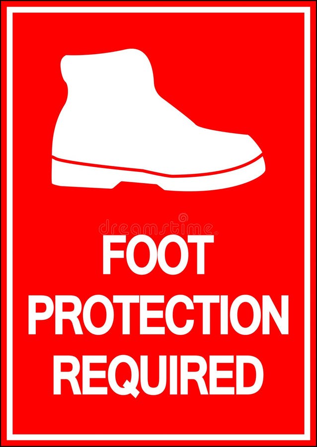 Caution Foot Protection Required Wall Sign on White Background Stock ...