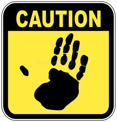 Caution hand sign stock vector. Illustration of notice - 6185901