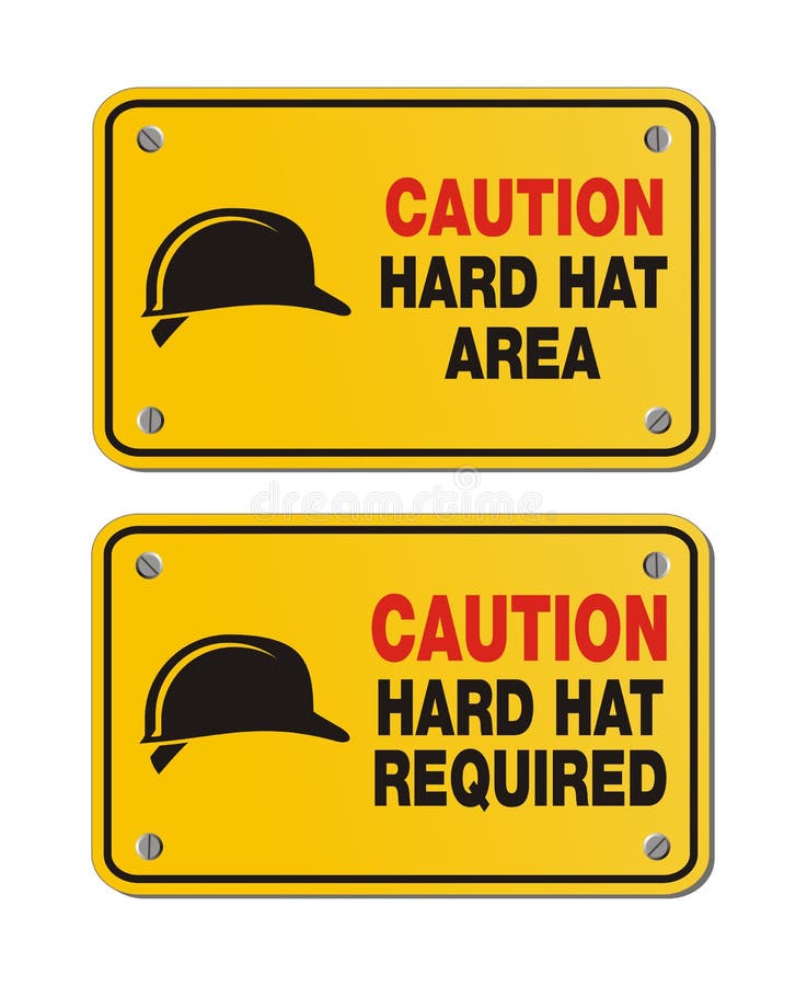 Caution Hard Hat Area Signs Rectangle Yellow Signs Stock Illustrations ...