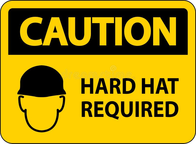 Caution Hard Hat Required Sign on White Background Stock Vector ...