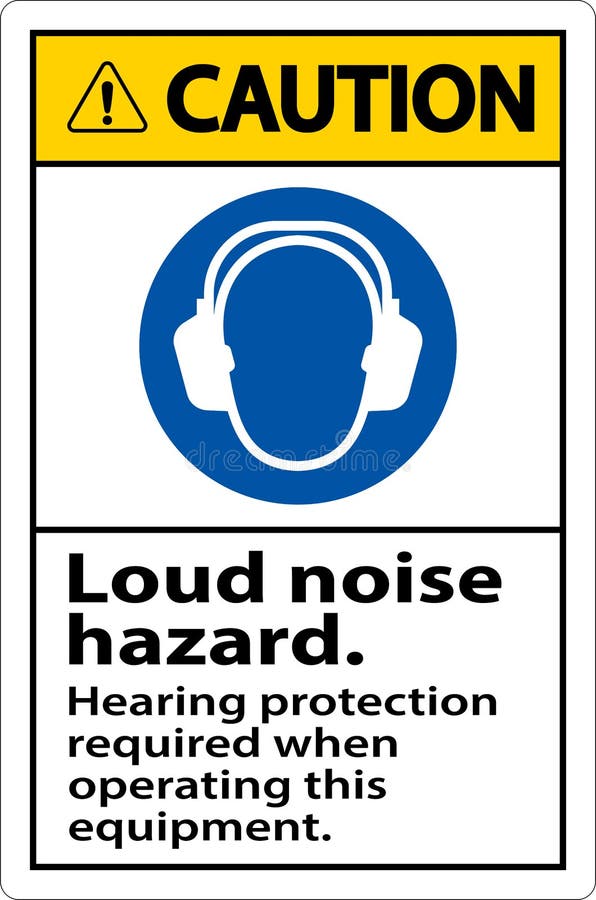 Caution Hearing Protection Required Sign on White Background Stock ...