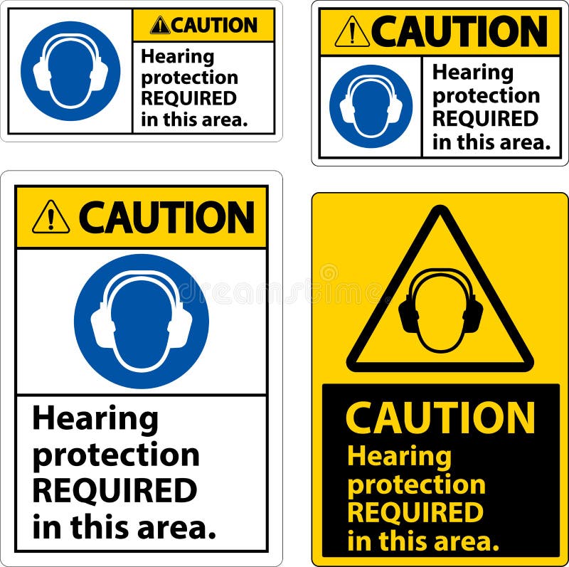 Caution Hearing Protection Required Sign on White Background Stock ...