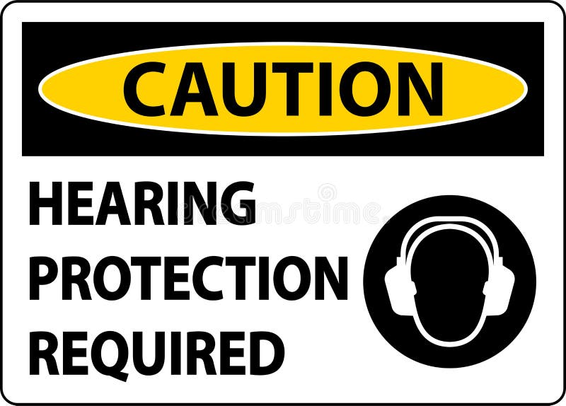 Caution Hearing Protection Required Sign on White Background Stock ...