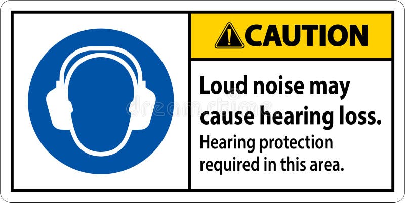 Caution Hearing Protection Required Sign on White Background Stock ...