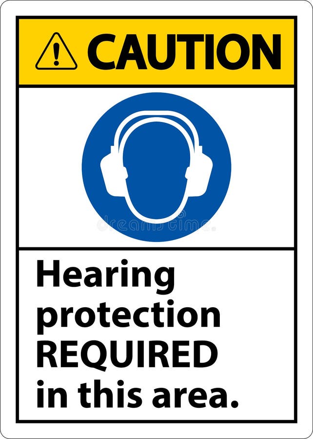 Caution Hearing Protection Required Sign on White Background Stock ...