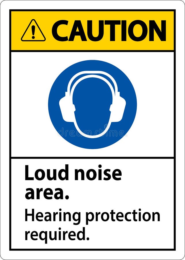 Caution Hearing Protection Required Sign on White Background Stock ...