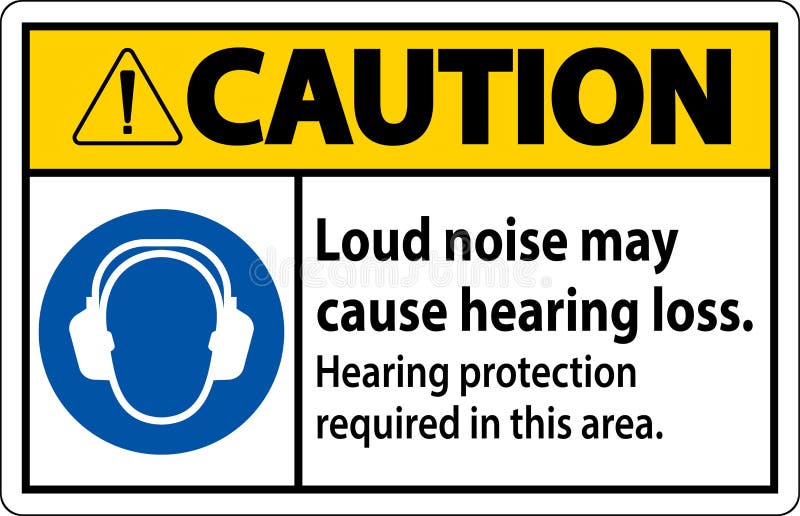 Caution Hearing Protection Required Sign on White Background Stock ...