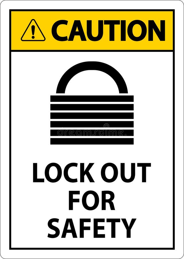 Caution Lock Out Label Sign on White Background Stock Vector ...