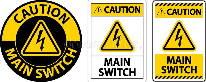 Caution Main Switch Sign on White Background Stock Vector ...