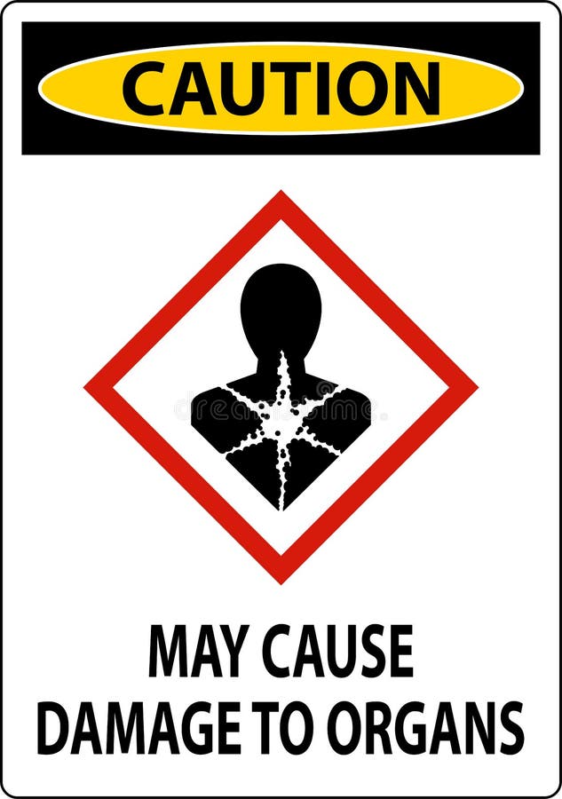 Caution May Cause Damage To Organs GHS Sign on White Background Stock ...