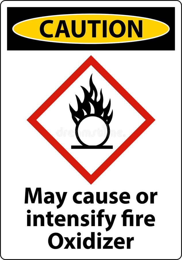 Caution May Cause or Intensify Fire GHS Sign on White Background Stock ...