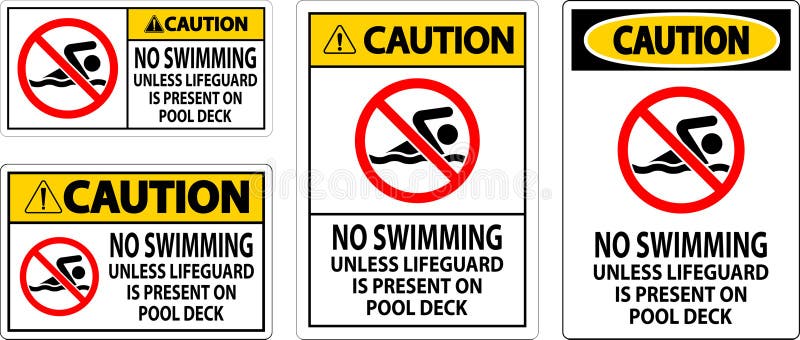 Caution Pool Sign No Swimming Unless Lifeguard is Present on Pool Deck ...