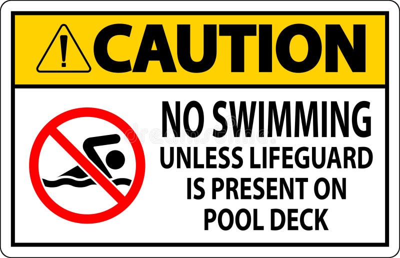 Caution Pool Sign No Swimming Unless Lifeguard is Present on Pool Deck ...