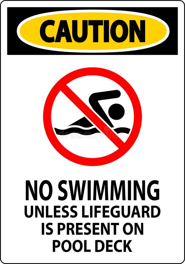Caution Pool Sign No Swimming Unless Lifeguard is Present on Pool Deck ...