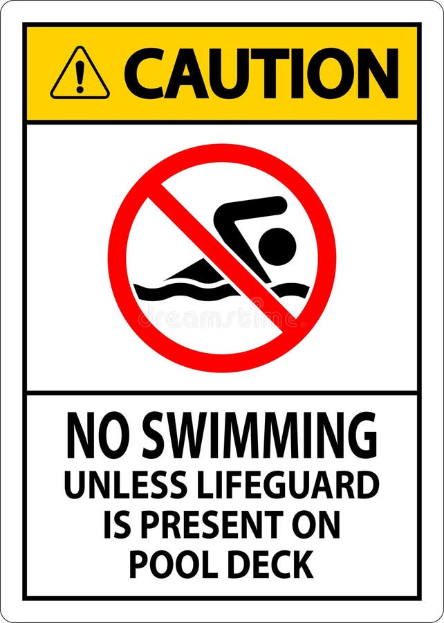 Caution Pool Sign No Swimming Unless Lifeguard is Present on Pool Deck ...