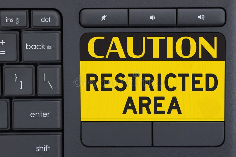 Caution Restricted Area Sign on Computer Keyboard Stock Image - Image ...