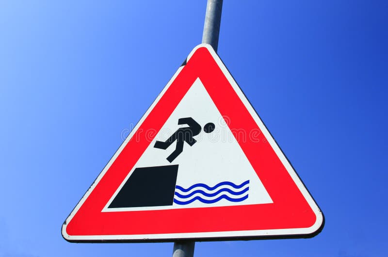 Caution Falling Into Water Sign Stock Image - Image of park, warning ...
