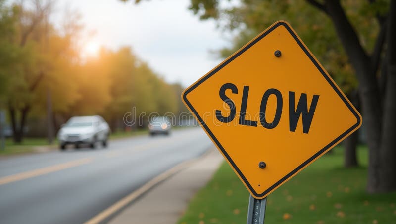 Caution School Zone Slow Down Sign Stock Illustration - Illustration of ...