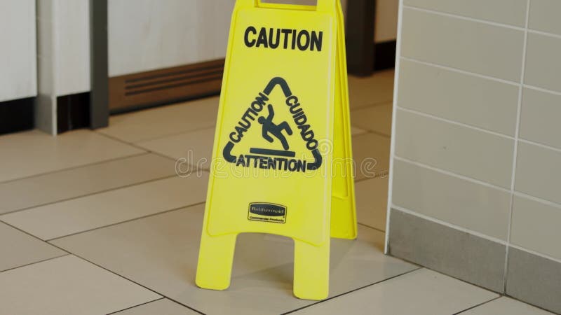Caution Sign on Bathroom Floor Stock Video - Video of sign, hazard ...