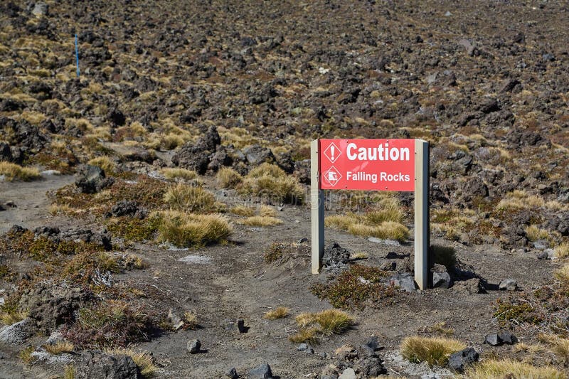 Caution Sign Board on Mountain Trail, Falling Rocks Stock Image - Image ...