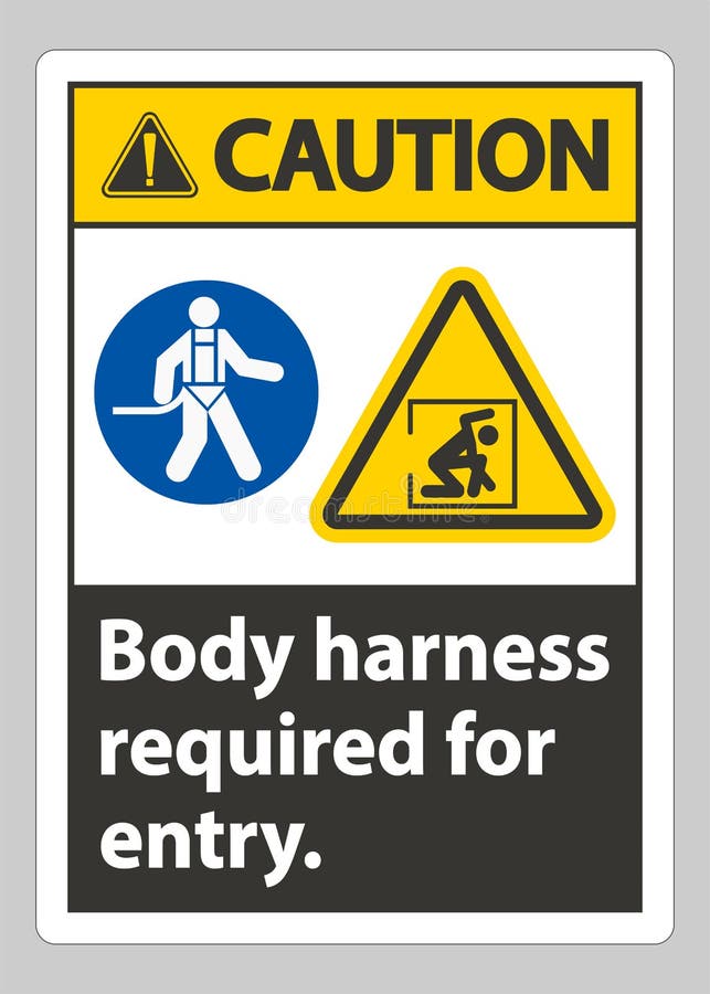 Caution Body Harness and Lifeline Required Symbol Sign, Vector ...