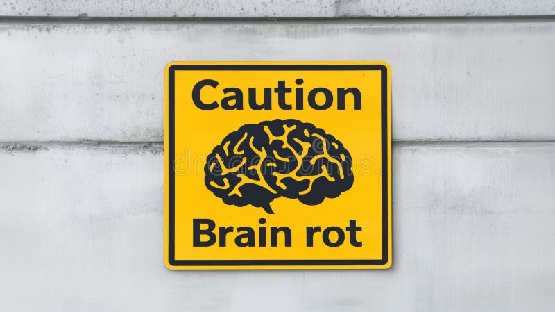 Caution Sign with Brain Icon Warning about Brain Rot Stock Illustration ...