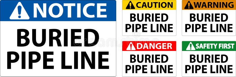 Caution Sign Buried Pipe Line on White Background Stock Vector ...