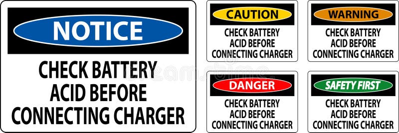 Caution Sign Check Battery Acid before Connecting Charger Stock Vector ...