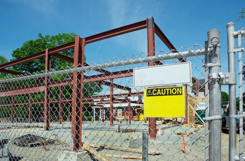 Caution Sign at Construction Site Stock Image - Image of beams ...