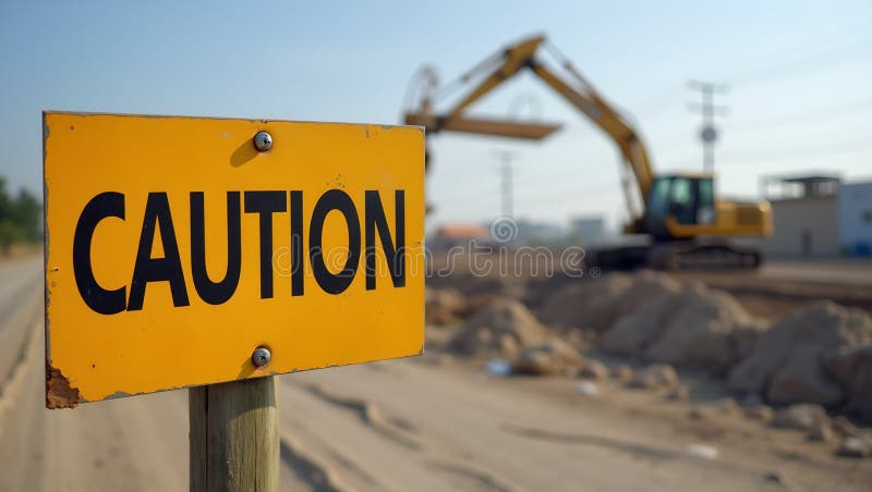 Caution Sign at Construction Site Stock Illustration - Illustration of ...