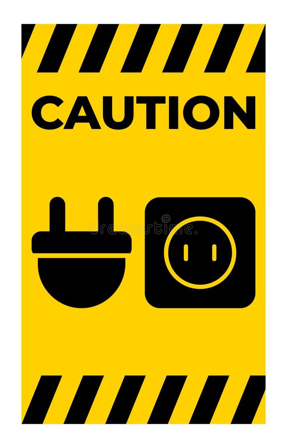 Caution Sign for Electrical Safety with Plug and Socket Illustration ...