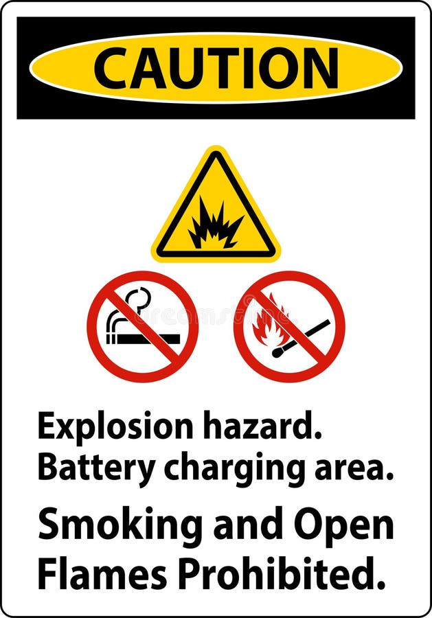 Caution Sign Explosion Hazard, Battery Charging Area, Smoking and Open ...