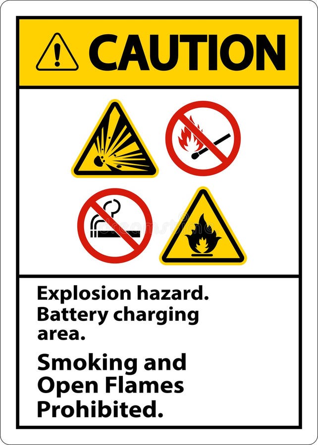 Caution Sign Explosion Hazard, Battery Charging Area, Smoking and Open ...