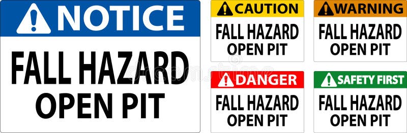Caution Sign Fall Hazard - Open Pit Stock Vector - Illustration of ...