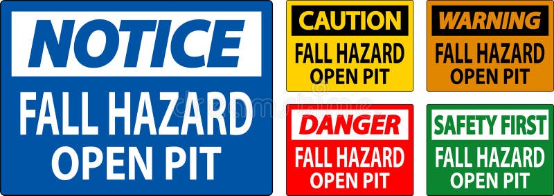 Caution Sign Fall Hazard - Open Pit Stock Vector - Illustration of ...