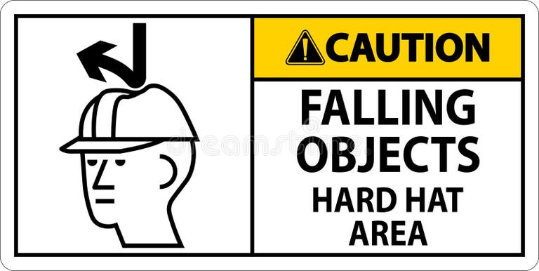 Caution Sign, Falling Objects Hard Hat Area Stock Vector - Illustration ...