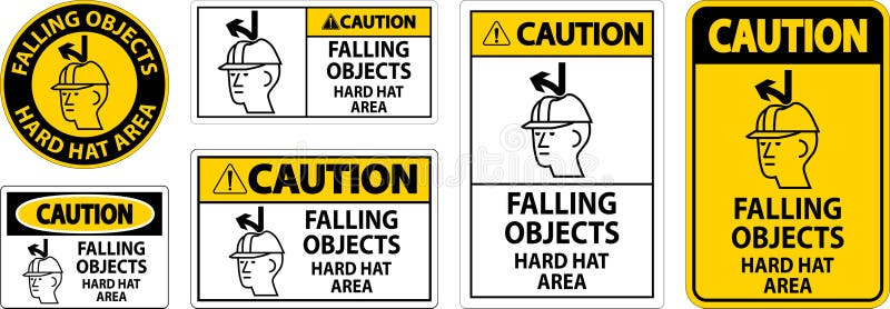 Caution Sign, Falling Objects Hard Hat Area Stock Vector - Illustration ...