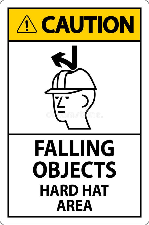 Caution Sign, Falling Objects Hard Hat Area Stock Vector - Illustration ...