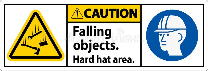 Caution Sign, Falling Objects Hard Hat Area Stock Vector - Illustration ...