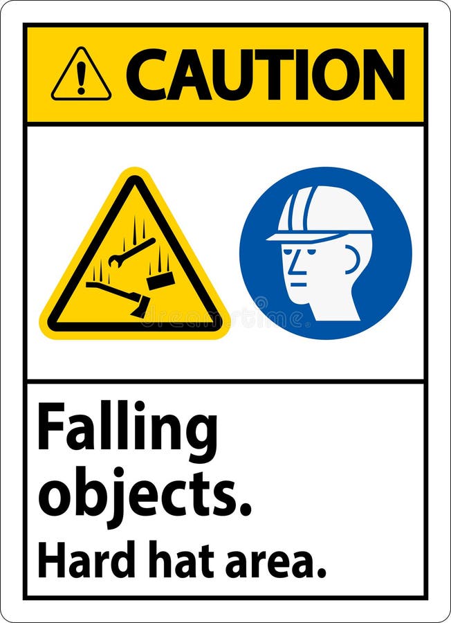 Caution Sign, Falling Objects Hard Hat Area Stock Vector - Illustration ...