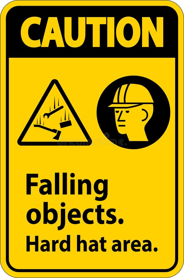 Caution Sign, Falling Objects Hard Hat Area Stock Vector - Illustration ...