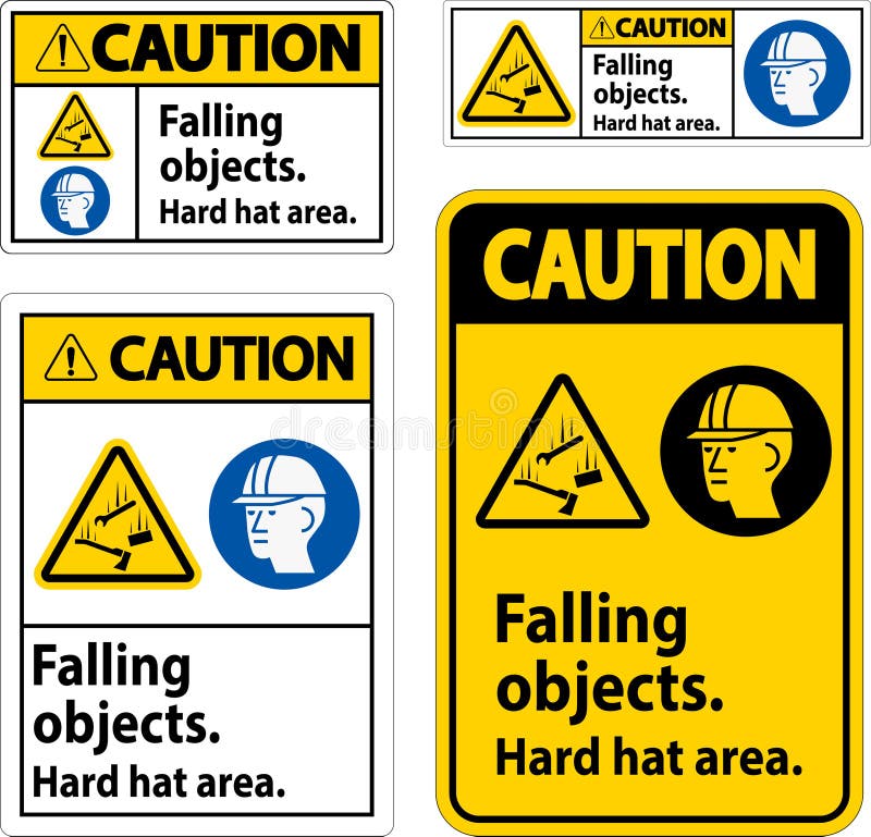 Caution Sign, Falling Objects Hard Hat Area Stock Vector - Illustration ...