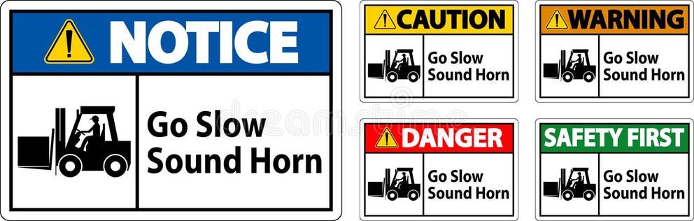 Caution Sign, Go Slow Sound Horn Sign Stock Vector - Illustration of ...
