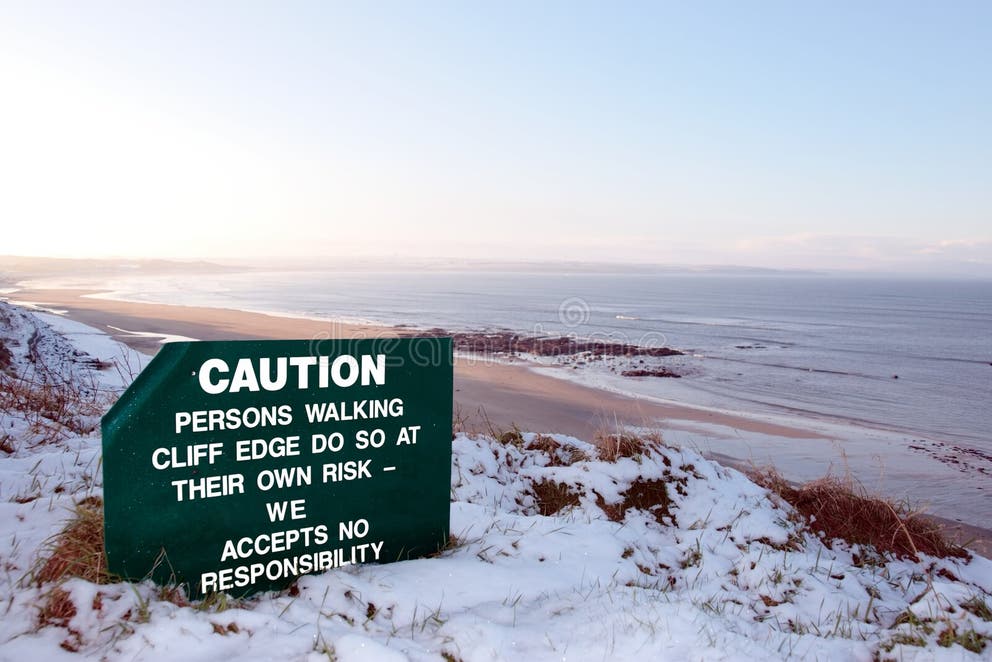 Caution Sign on Hazardous Cliff Edge Stock Photo - Image of notice ...
