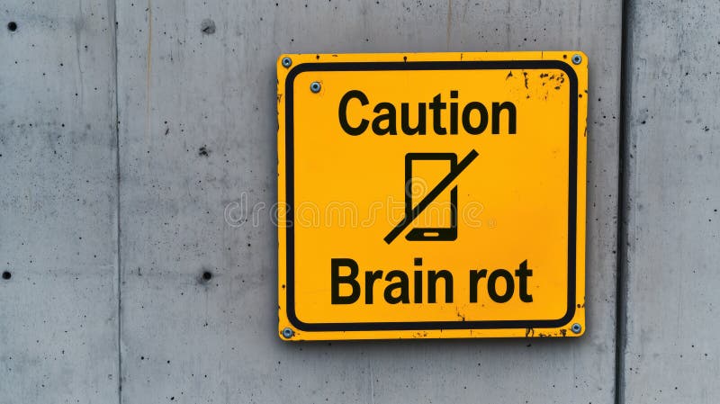 Caution Sign Indicating No Phone Use To Prevent Brain Rot Stock ...
